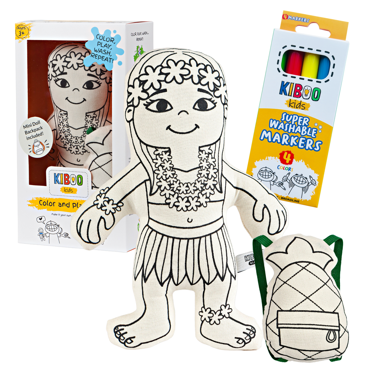 Kiboo Kids: Hula Girl with Mini Pineapple Backpack - Colorable and Was